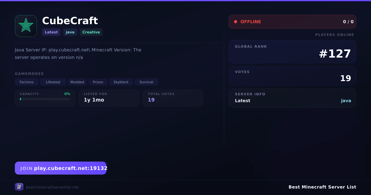 CubeCraft - Server IP, Reviews and Vote Link | Best Minecraft Server List